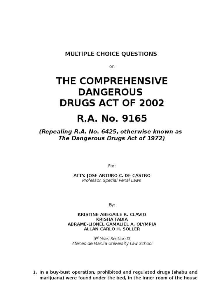 RA 9165 - The Comprehensive Dangerous Drugs Act of 2002 | PDF | Narcotic | Crime & Violence