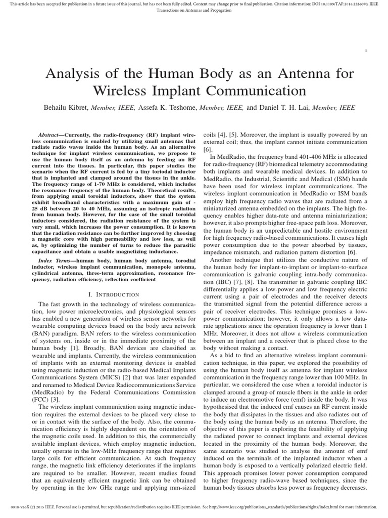 Human Body As Antenna | PDF | Inductor | Radio Frequency