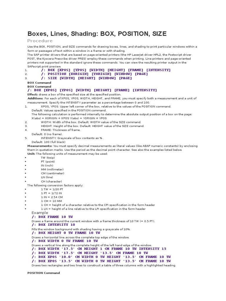 Boxes, Lines, Shading: BOX, POSITION, SIZE: Procedure | PDF | Parameter ...
