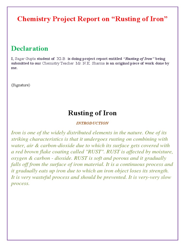 Rusting Of Iron Project