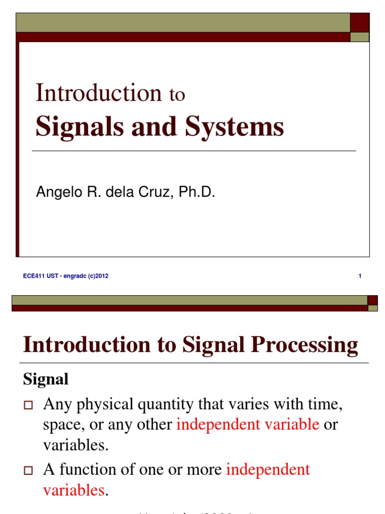 Lecture 1 - Introduction To Signals and Systems | PDF | Sampling ...
