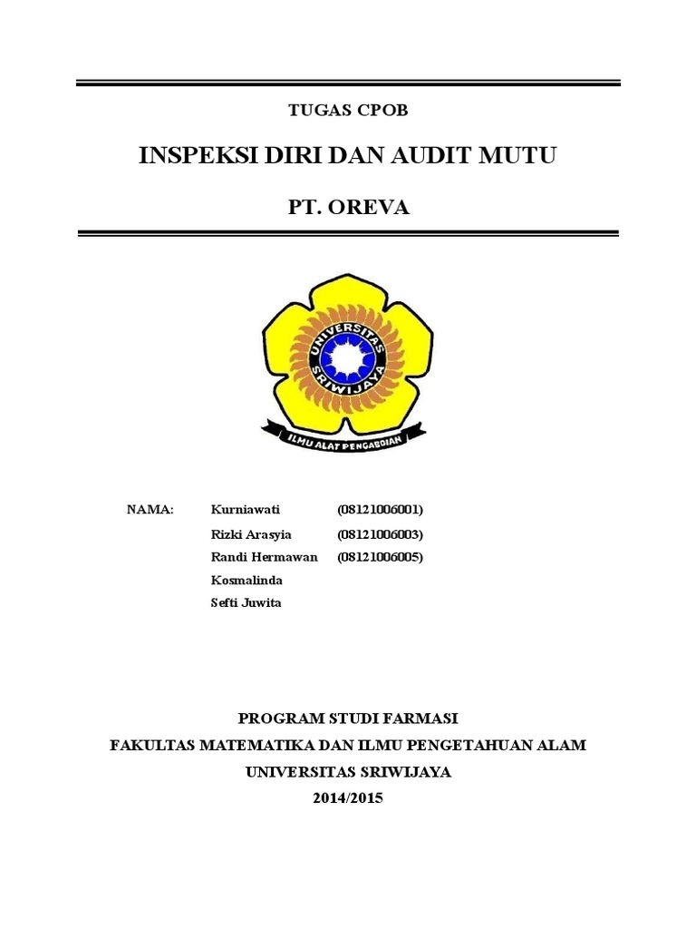 TUGAS CPOB Fix Inspeksi Diri | PDF | Sistem Manajemen Mutu | Spesifikasi (Standar Teknis)