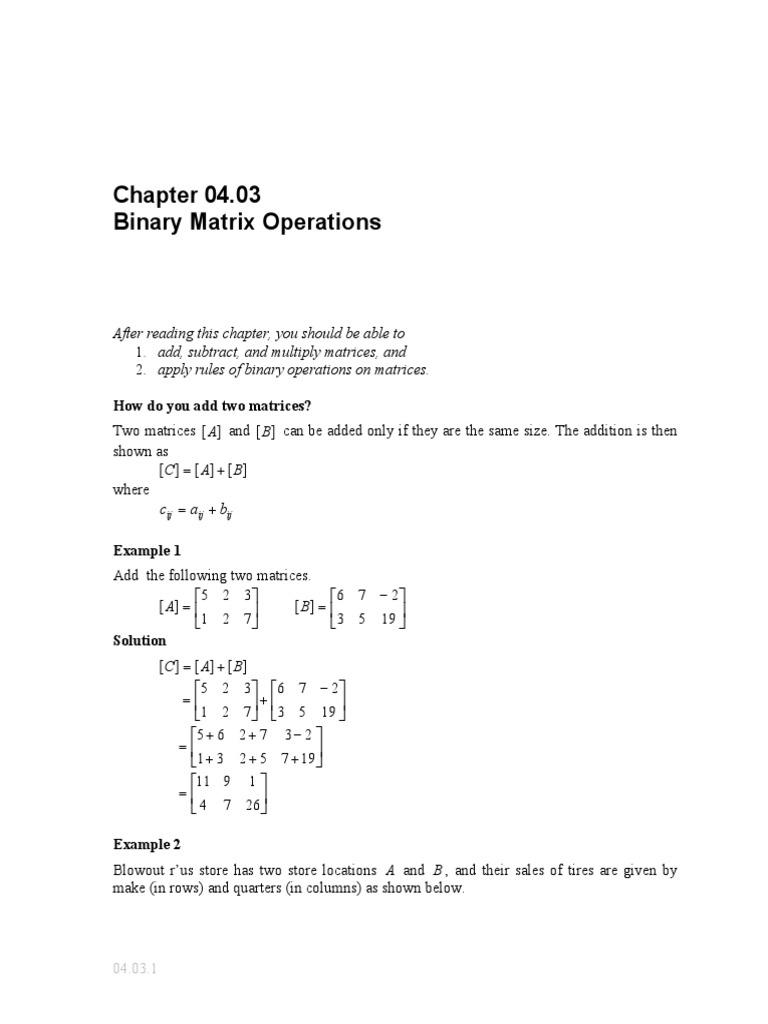 04 03 Binary Matrix Operations | PDF | Matrix (Mathematics) | Abstract Algebra