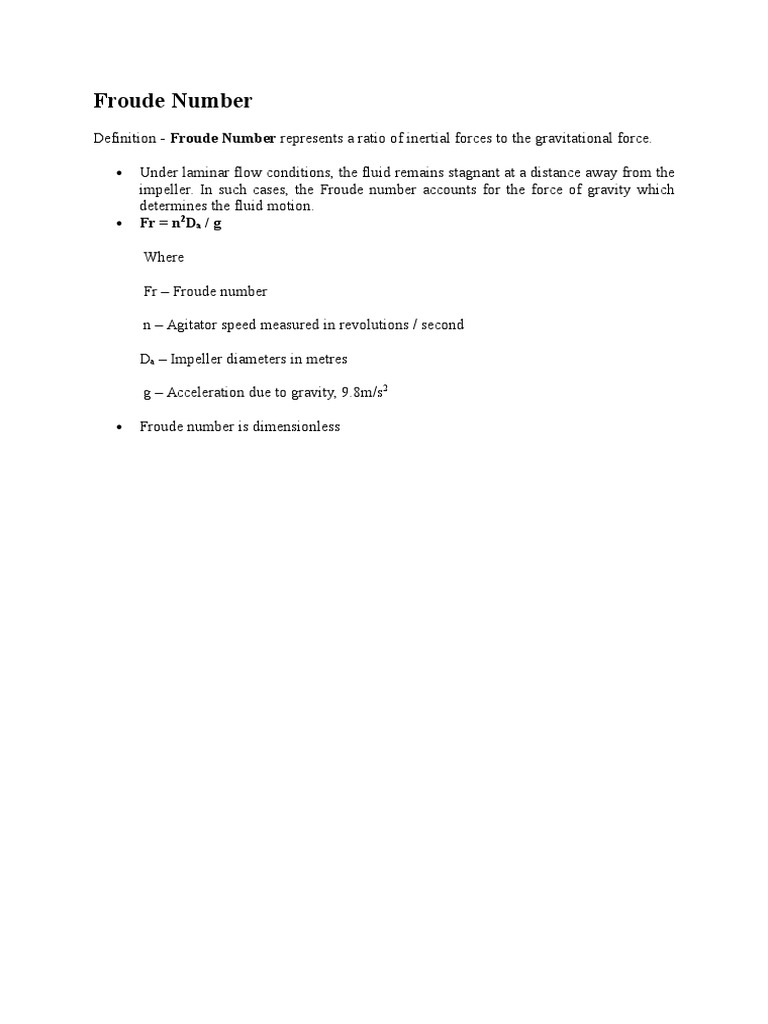 Froude Number: FR N D / G | PDF