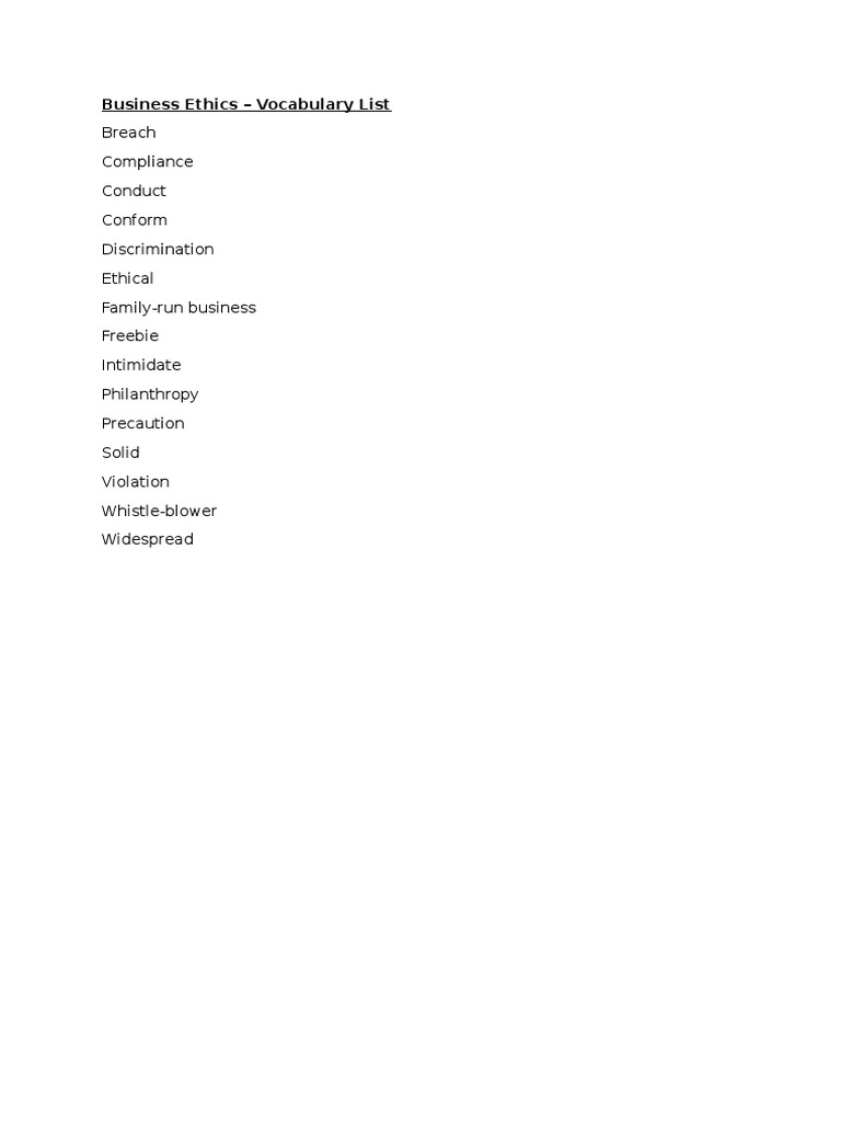 Business Ethics - Vocabulary List | PDF