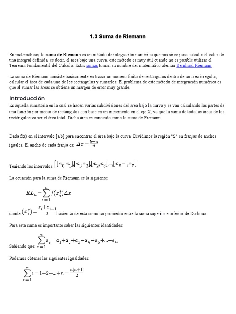 Suma de Riemann | PDF | Integral | Análisis matemático