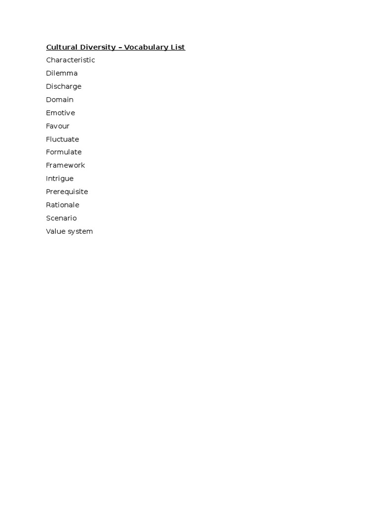 Cultural Diversity - Vocabulary List | PDF | Social Science | Language ...