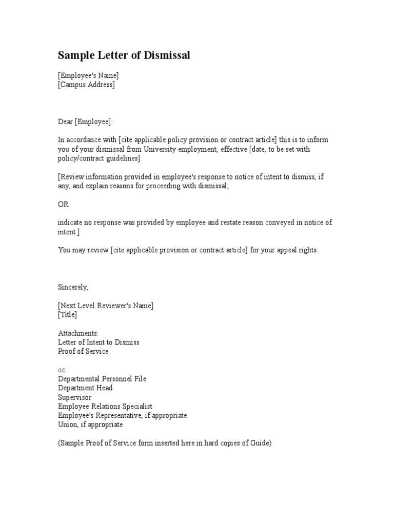 Sample Letter of Dismissal | PDF