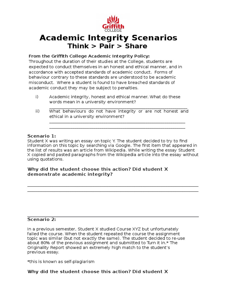 Academic Integrity Scenarios | PDF | Academic Integrity | Essays