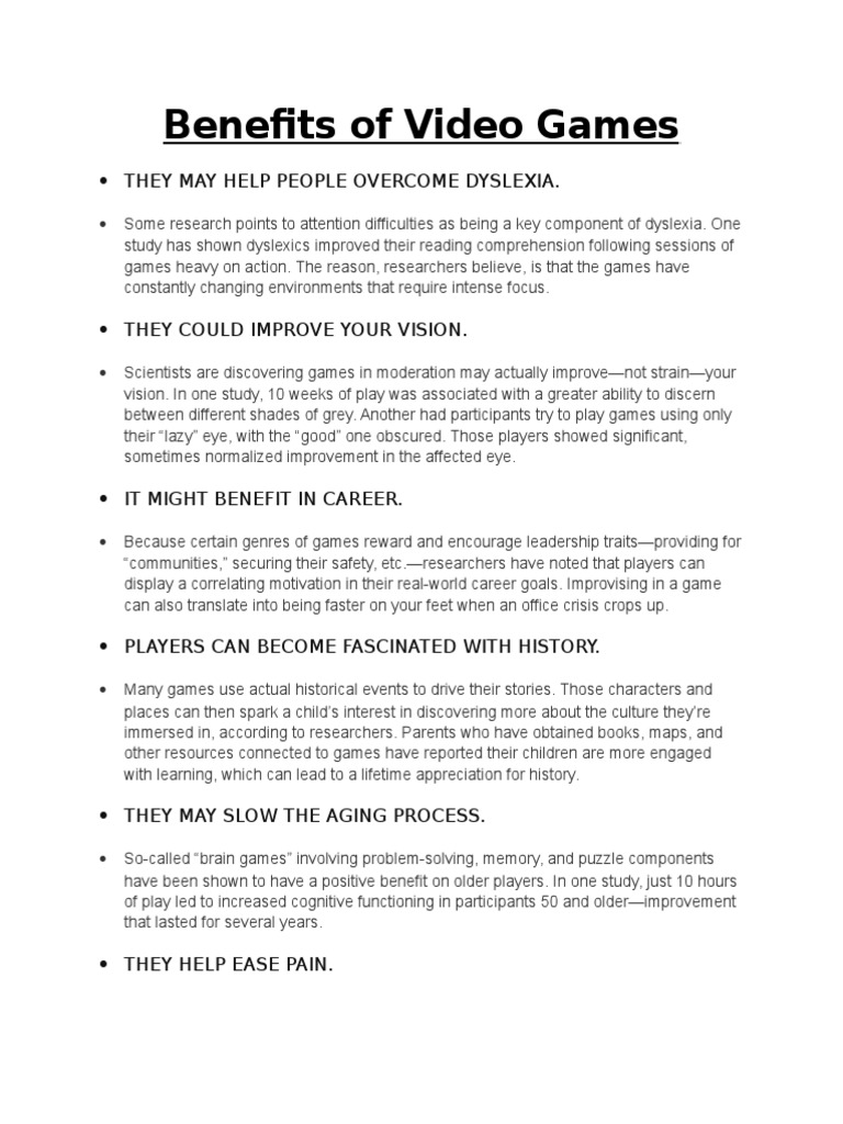 Benefits of Video Games | PDF | Dyslexia | Pain