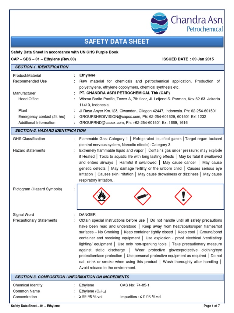 SDS GHS 01 Ethylene | PDF | Dangerous Goods | Fires
