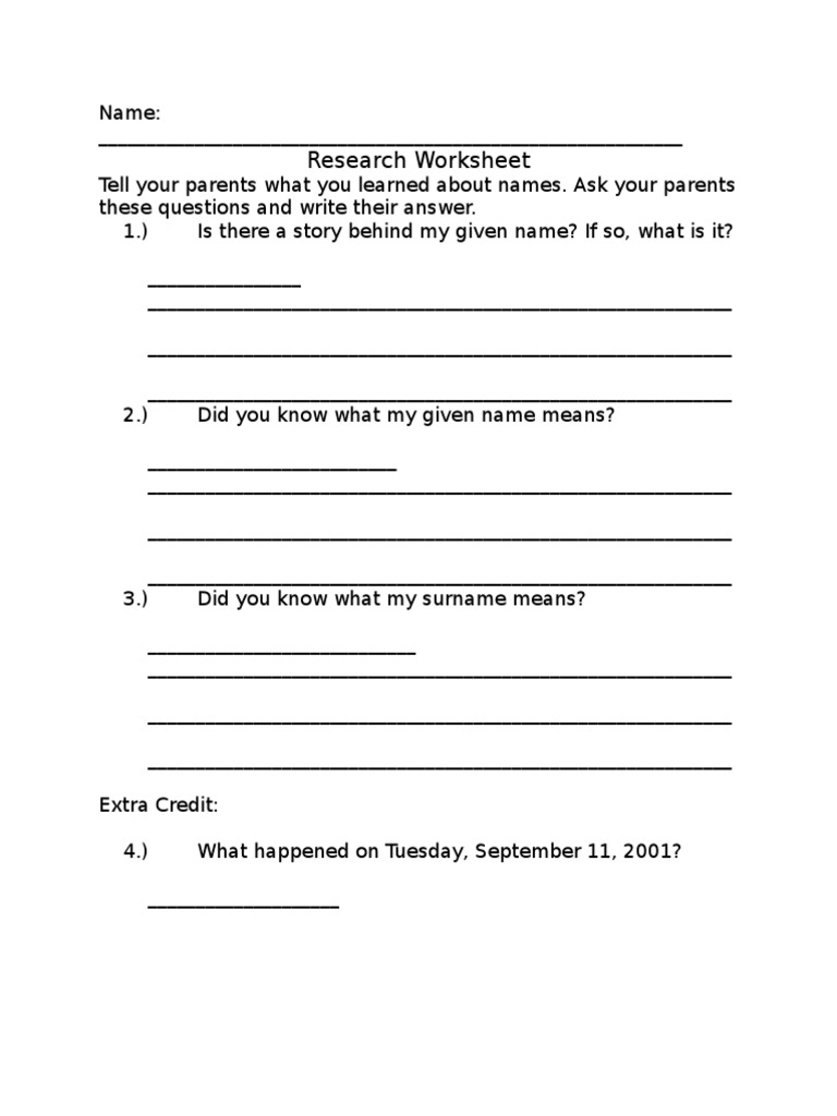 Research Worksheet | PDF | Language Arts & Discipline | Wellness