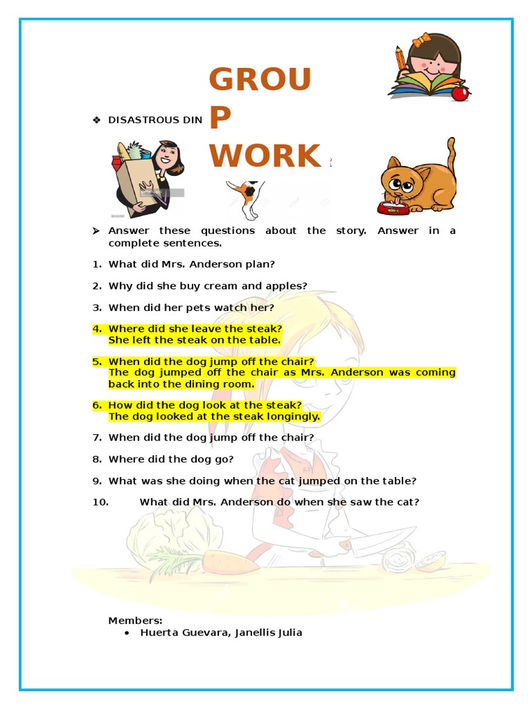 Disastrous Dinner Story Questions | PDF | Cooking, Food & Wine | Home ...