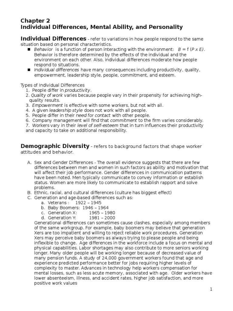 Chapter 2 Individual Differences | PDF | Intelligence | Sex Differences ...