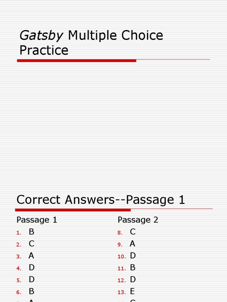 Gatsby Multiple Choice: Practice | PDF | Test (Assessment)