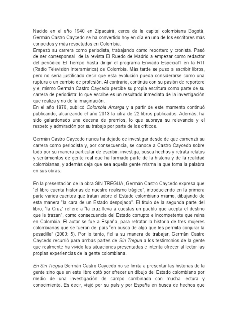 Sin Tregua - Ensaio Resumen | PDF | Colombia