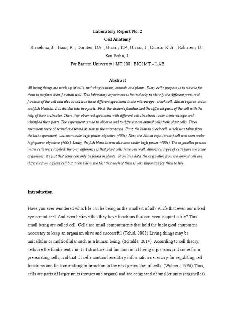 Biology Lab Report | PDF | Staining | Cell (Biology)