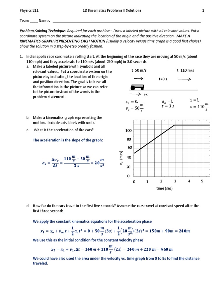 1D Kinematics Problems II Solutions | PDF | Kinematics | Velocity