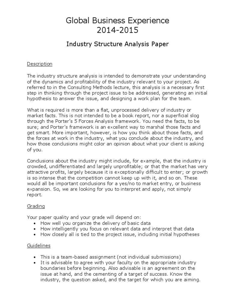 Global Business Experience 2014-2015: Industry Structure Analysis Paper ...