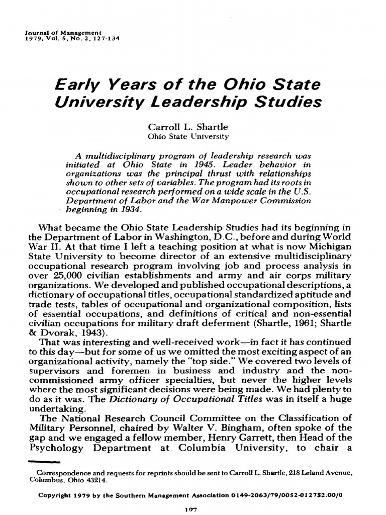 Early Years of The Ohio State University Studies | Leadership | Paradigm