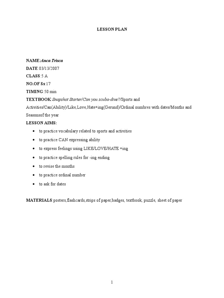 Lessonplan 5 A | PDF | Communication | Behavior Modification