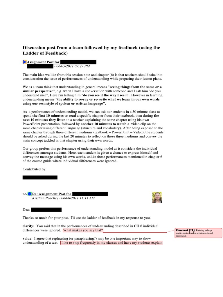 Ladder of Feedback Model | PDF | Understanding | Educational Assessment