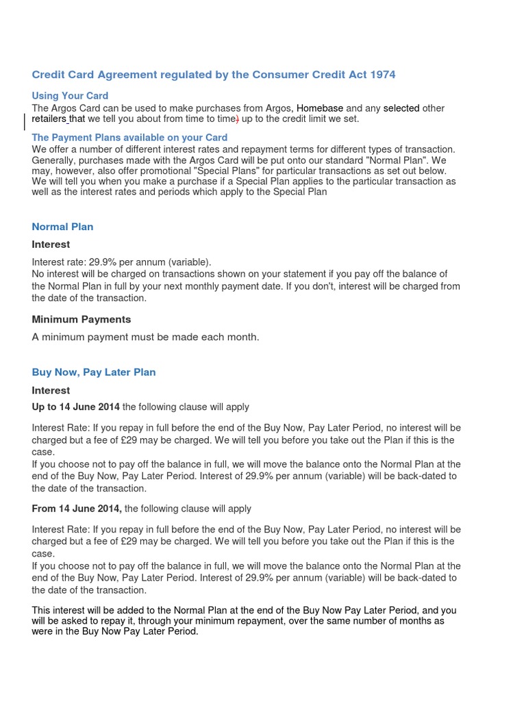 ARGOS Cape - Credit - Agreement | PDF | Credit Card | Financial Transaction