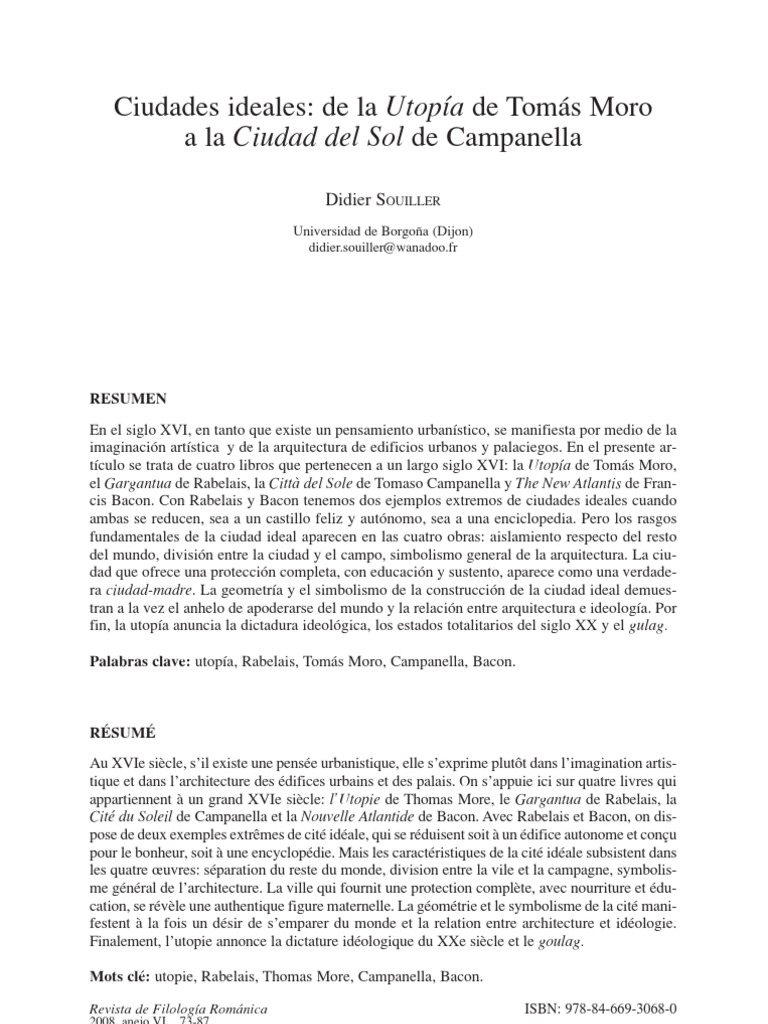 Ciudades Ideales: de La Utopía de Tomás Moro A La Ciudad Del Sol de ...