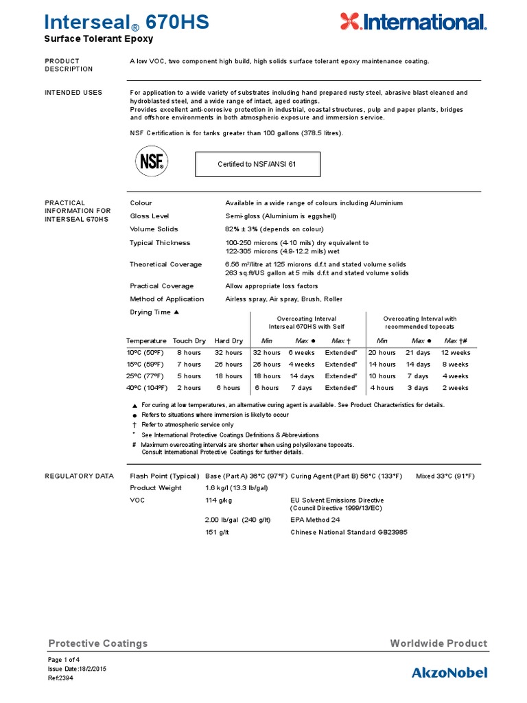 Data Sheet- Interseal 670hs | Industrial Processes | Materials