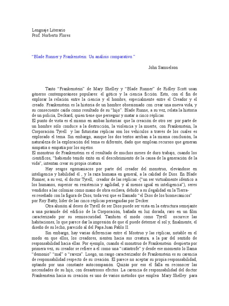 Comparativa: Blade Runner y Frankenstein | PDF | Frankenstein | Science