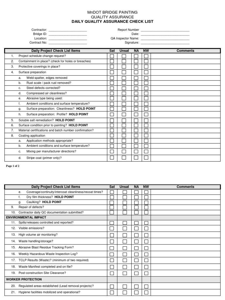 Bridge Painting Quality Assurance Checklist | PDF