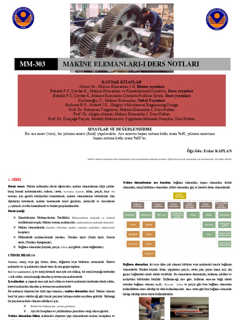 Makine Elemanları 1 - Ders Notları PDF | PDF