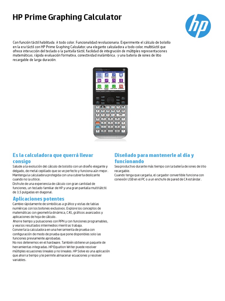 HP Prime Ficha Tecnica | PDF | Calculadora | USB