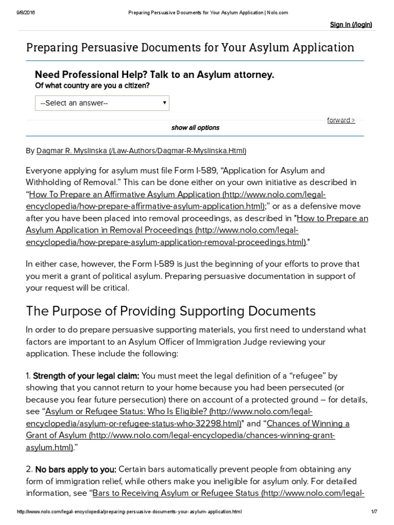 Preparing Persuasive Documents For Your Asylum Application - Nolo PDF ...