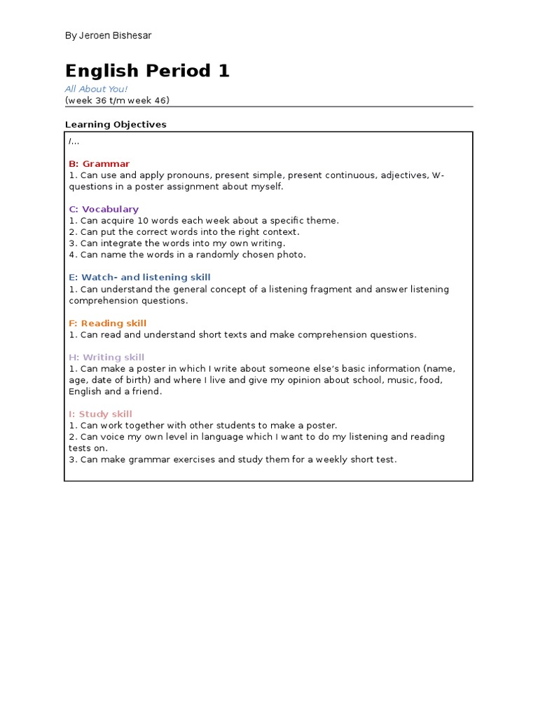 Planning Period 1 | PDF | Language Arts & Discipline