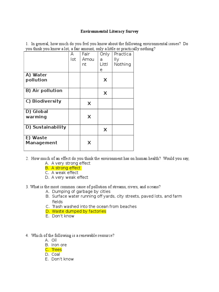 Environmental Literacy Survey | PDF | Waste | Natural Environment