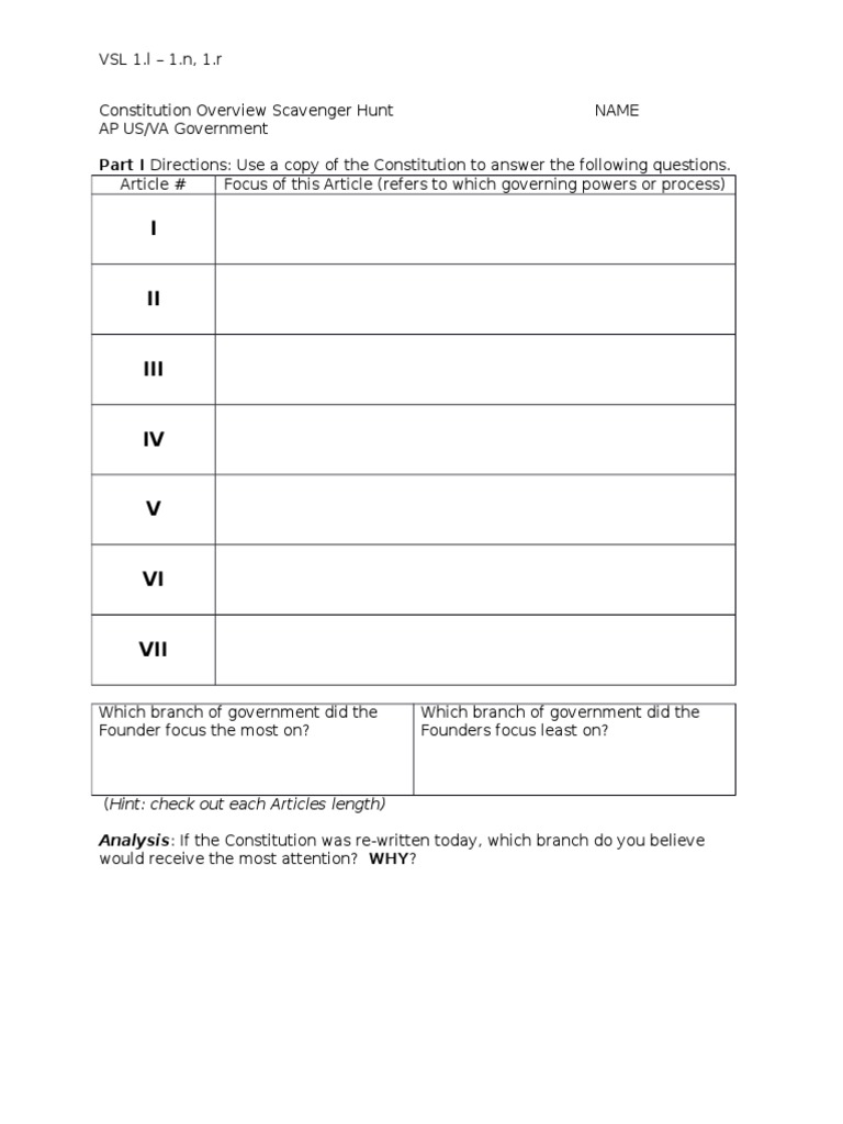 Constitution Scavenger Hunt Guide | PDF | Finance & Money Management | Law