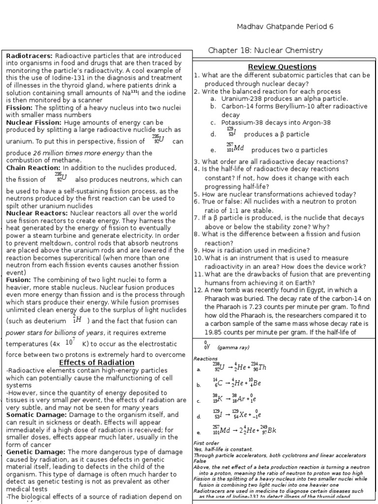 Notes On Nuclear Chemistry | PDF | Radioactive Decay | Nuclear Physics
