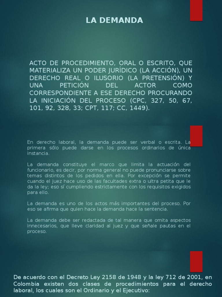 La Demanda Diapositivas | PDF | Demanda judicial | Evidencia (ley)
