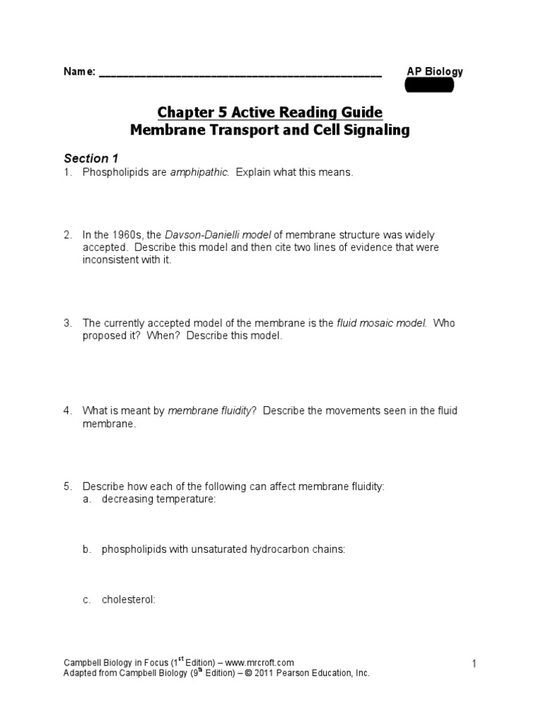 Chapter 5 Active Reading Guide PDF | PDF | Cell Signaling | Receptor ...