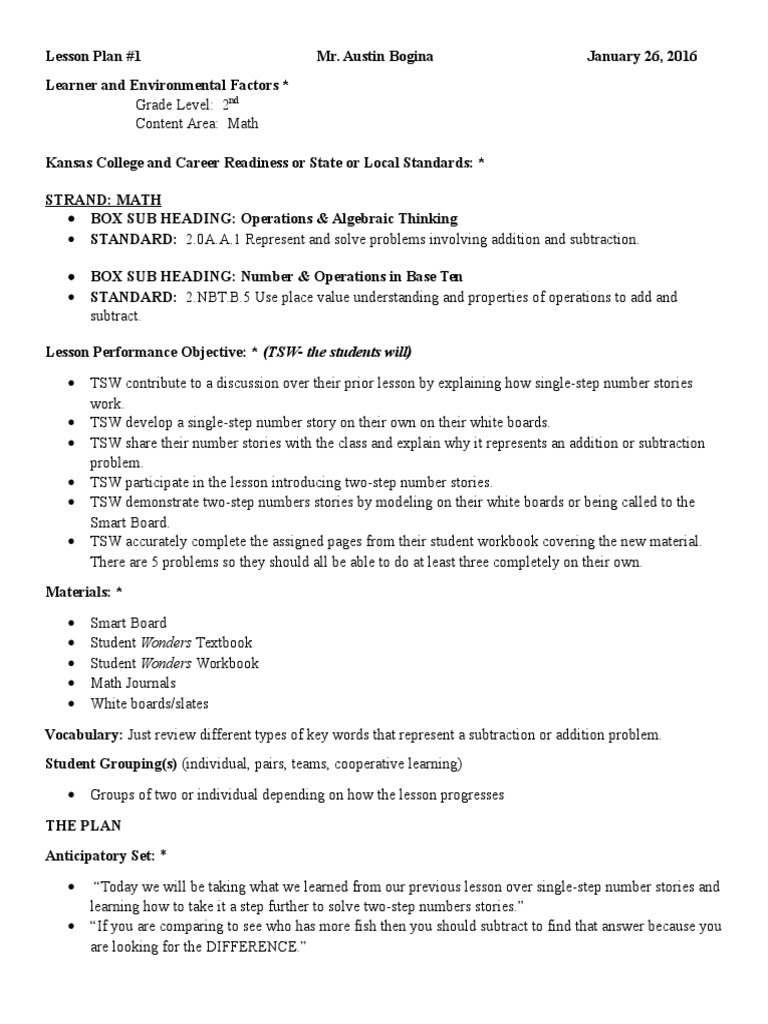 Internship - Lesson Plan 1 | PDF | Lesson Plan | Understanding