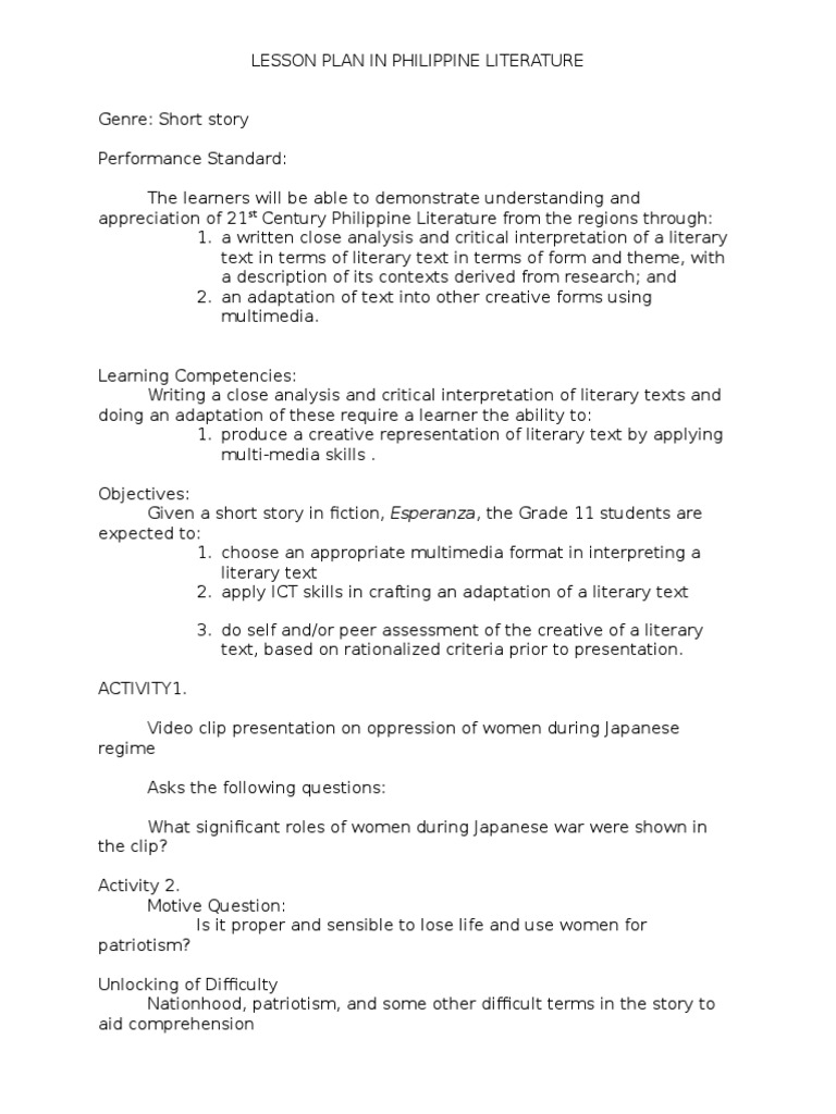 Lesson Plan in Philippine Literature | PDF | Lesson Plan | Multimedia