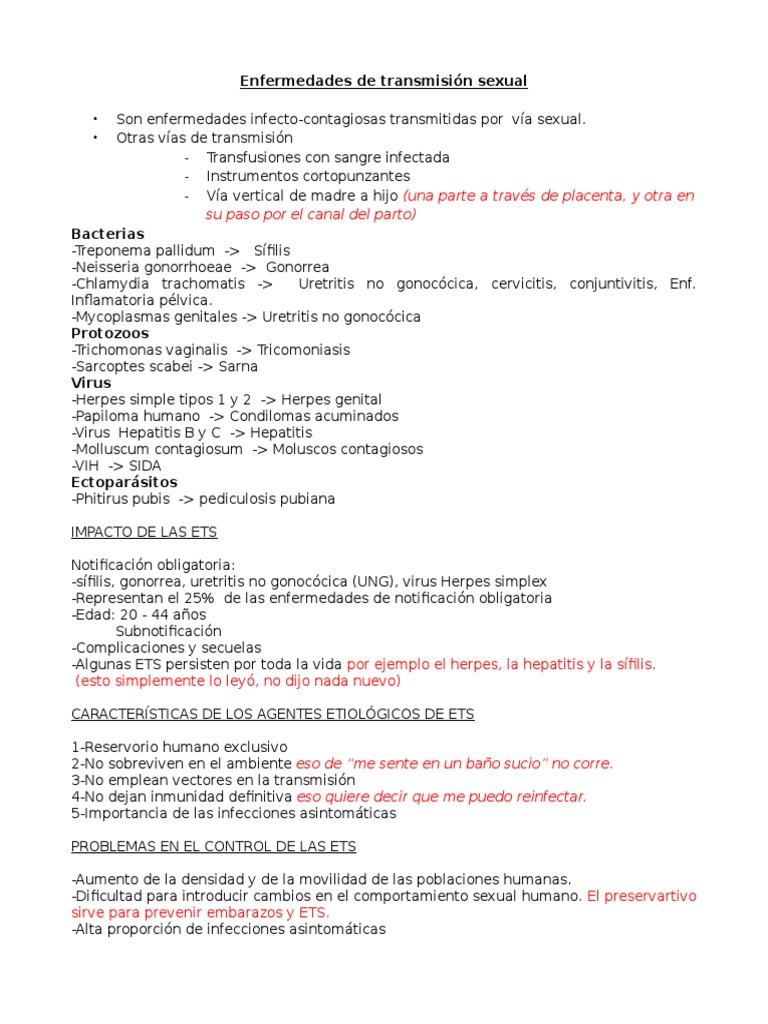 Resumen ETS | PDF | Infección transmitida sexualmente | Inmunología