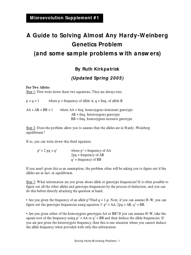 Lab2 Supplemental HardyWeinbergGuide Questions | PDF | Dominance ...