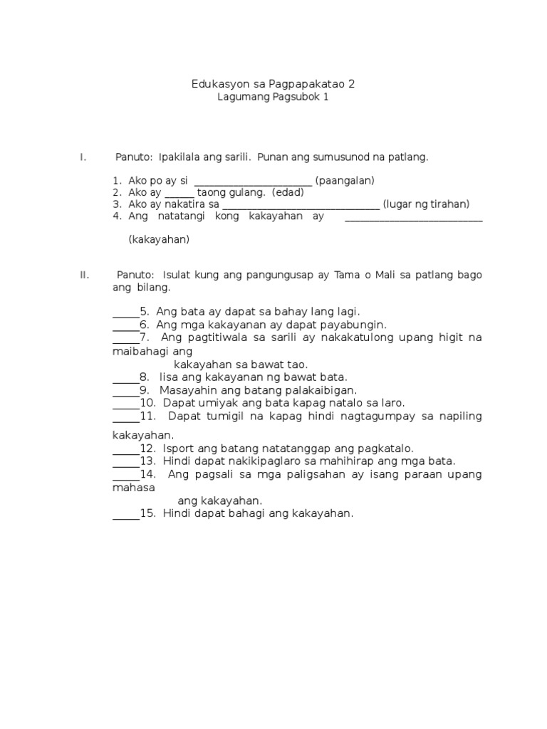 Edukasyon Sa Pagpapakatao 2 | PDF