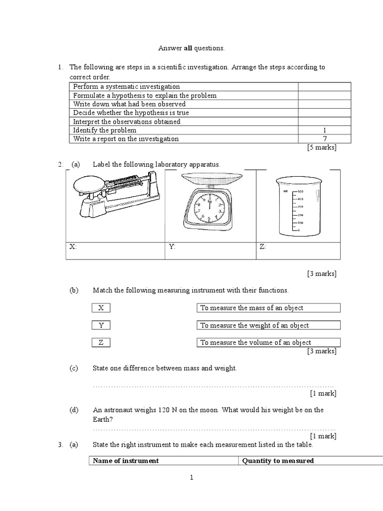 Science Form 1 | PDF | Measuring Instrument | Mass