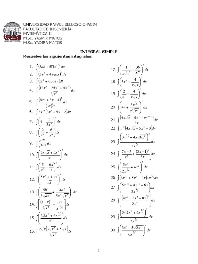 Guia de Ejercicios de Integrales Simples | PDF
