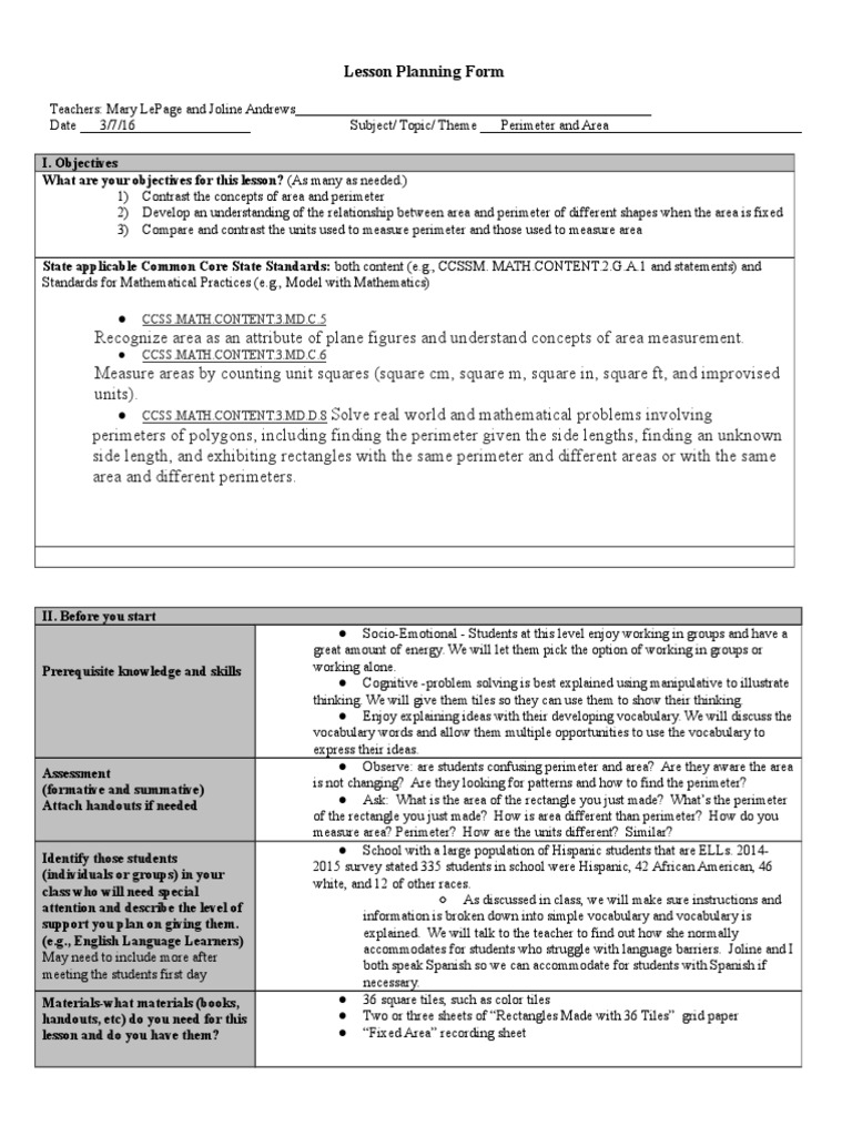 Lessonplantemplate | Download Free PDF | Dimension | Lesson Plan
