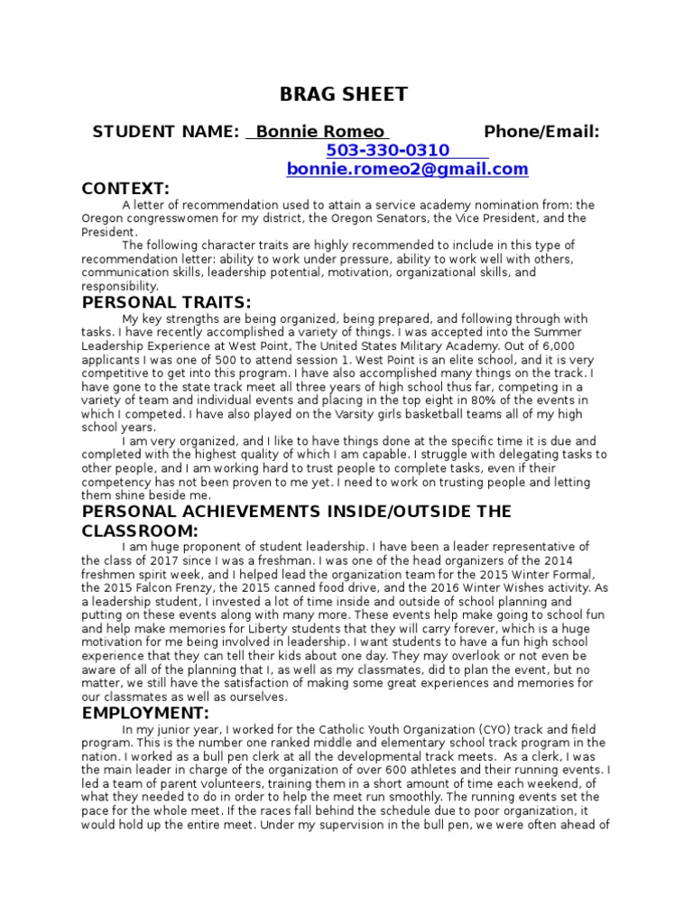 Brag Sheet WP | PDF | Track And Field | United States Military Academy