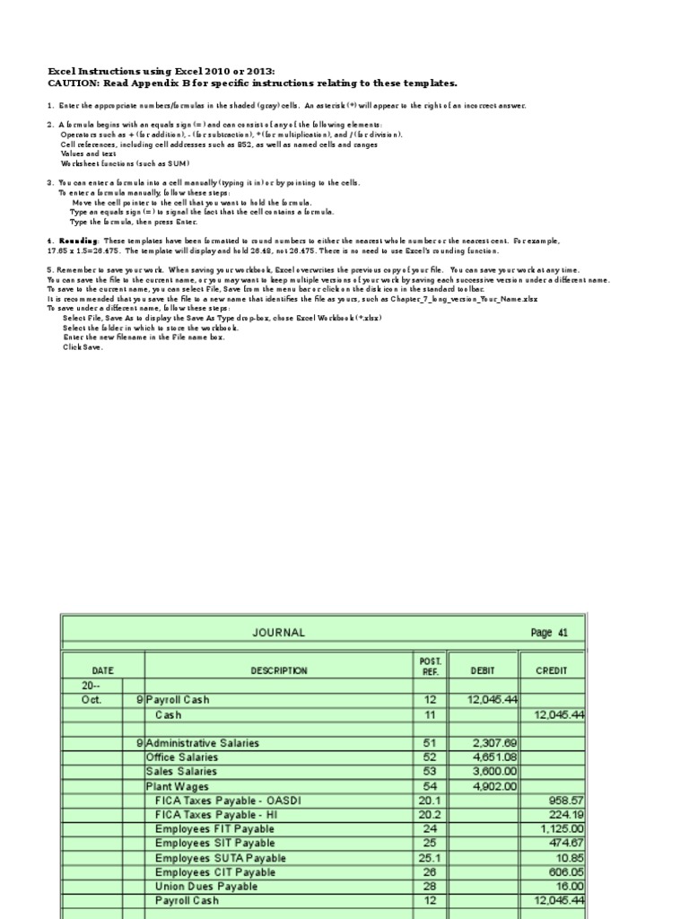 Excel Template Chapter 7 Payroll Project Short Version 1 | PDF | Debits ...